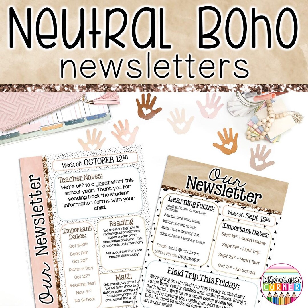 Editable Parent Newsletter Templates Boho Classroom Neutral Boho Class ...