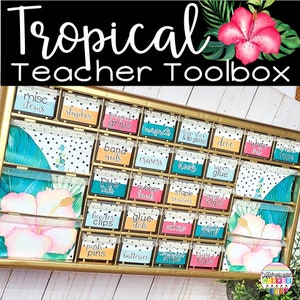 Tropical Teacher Tool Box Labels Tropical Classroom Decor - Etsy
