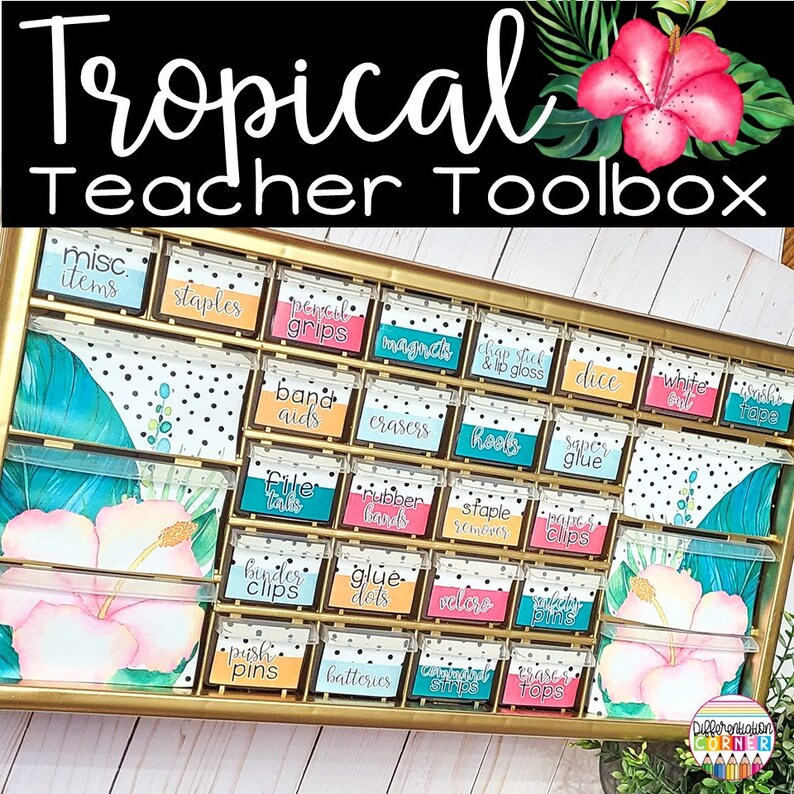 Tropical Teacher Tool Box Labels Tropical Classroom Decor - Etsy