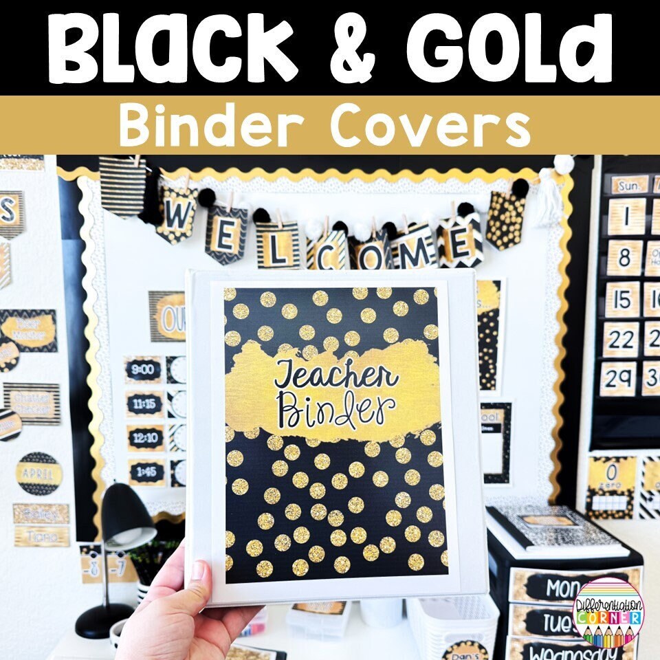 Editable Binder Covers and Spines Black and Gold Classroom Decor Black ...