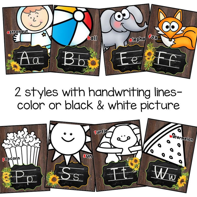 Alphabet Posters With Pictures for the Classroom Sunflower Farmhouse ...