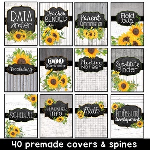 Editable Binder Covers and Spines Sunflower Farmhouse Classroom Decor ...