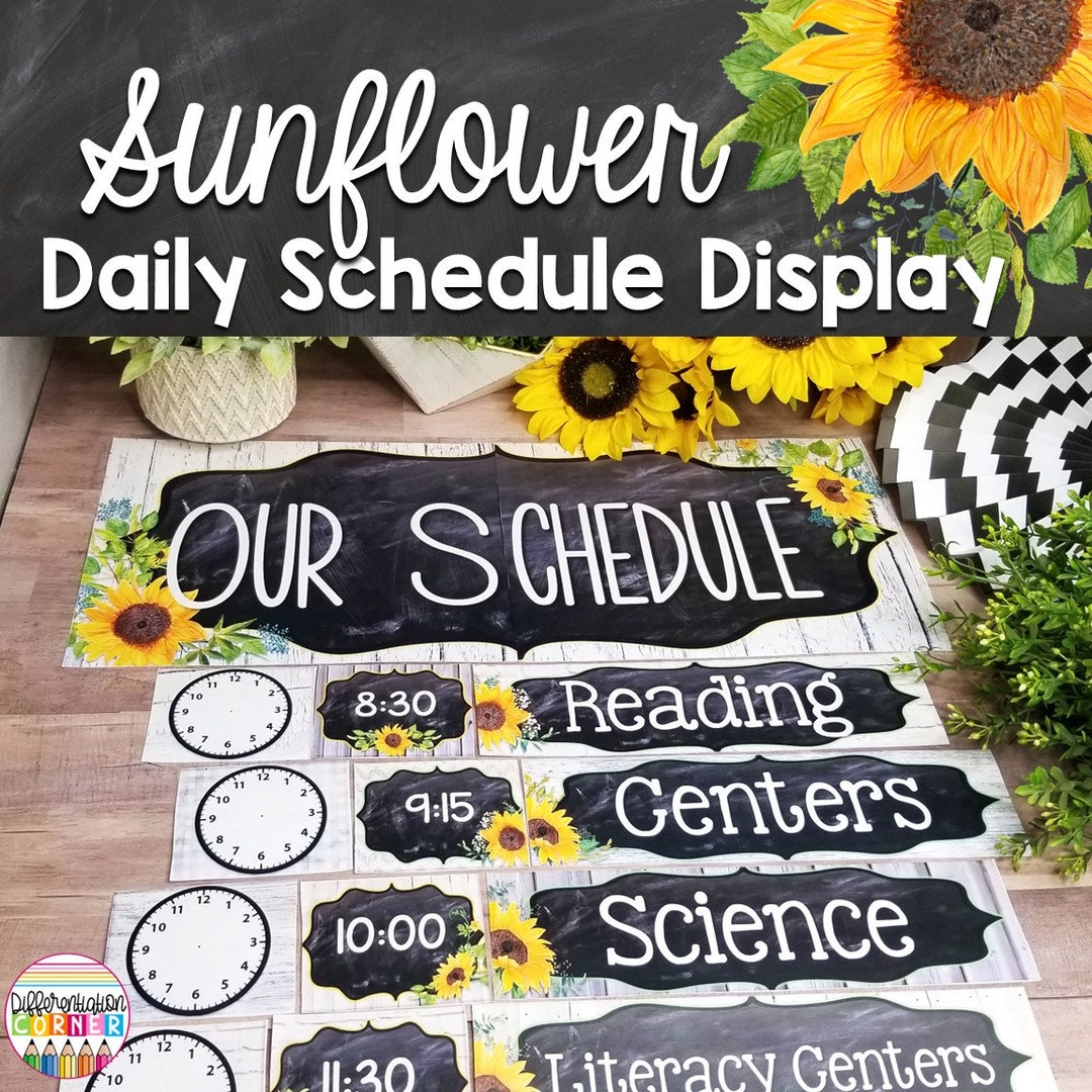 Editable Daily Schedule Cards Sunflower Farmhouse Classroom Decor ...