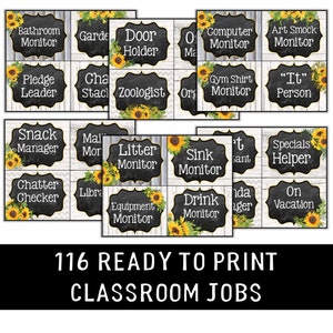 Editable Classroom Jobs Chart Template Sunflower Farmhouse Classroom ...