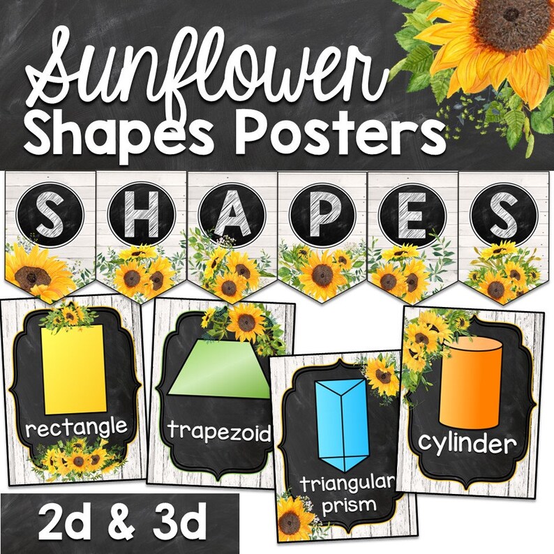Printable Shape Posters And Charts Sunflower Farmhouse Etsy