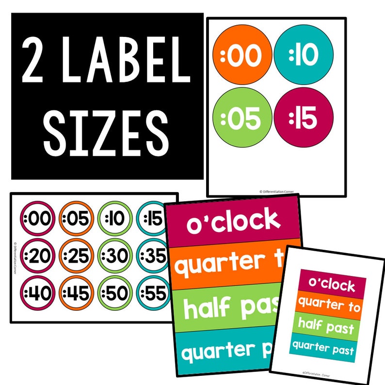 PRINTABLE Confetti Rainbow Clock Label Numbers in 5 Minute Intervals ...