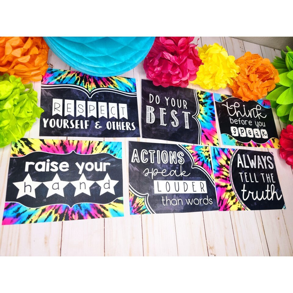 Editable Tie Dye Retro Classroom Rules Posters Groovy Hippie Classroom ...