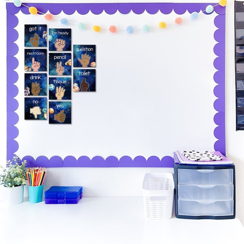 Classroom Hand Signal Posters, Space Classroom Decor, Editable Hand ...