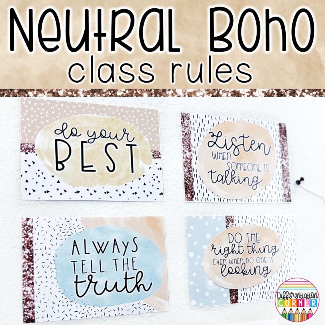 Editable Boho Classroom Rules Posters Printable Neutral Boho Classroom ...