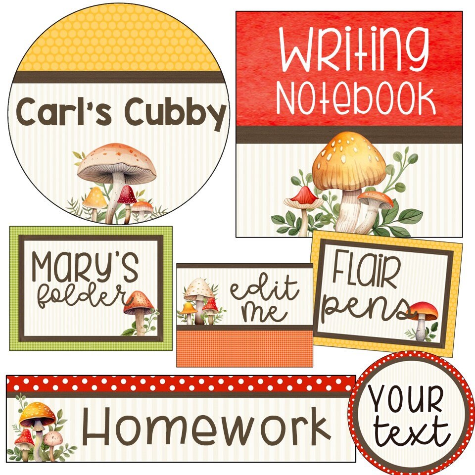 Editable Mushroom Classroom Labels Mushroom Retro Classroom Decor ...