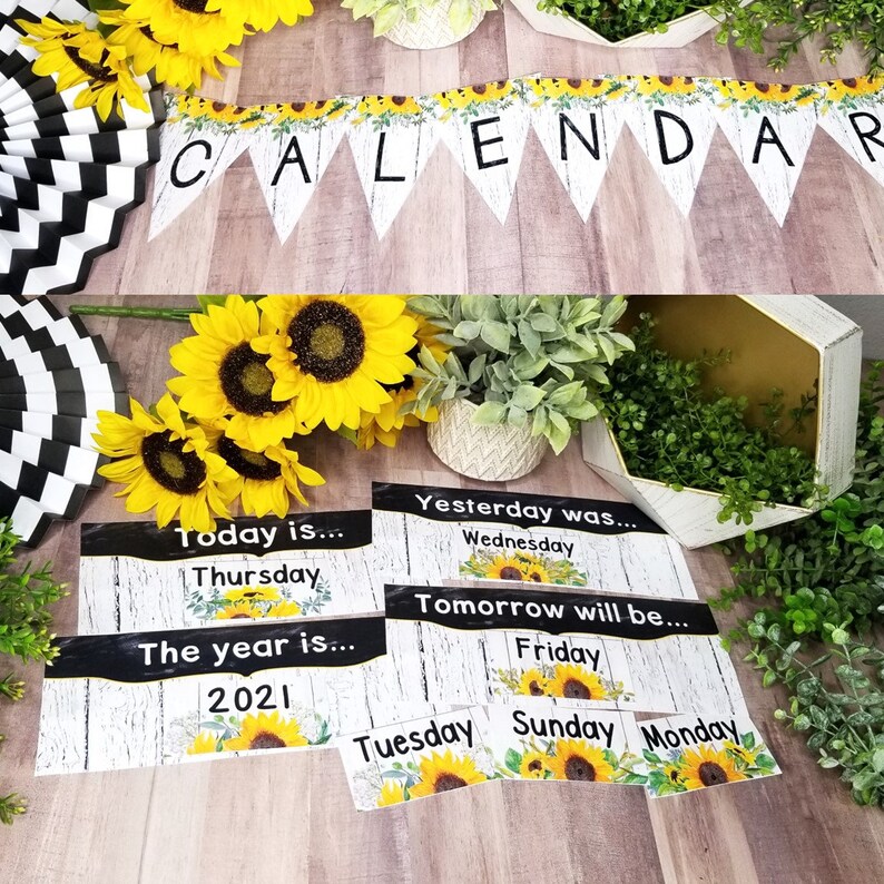 Classroom Calendar & Weather Display Set Sunflower Farmhouse - Etsy