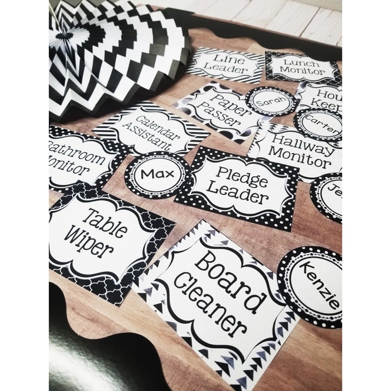 Editable Classroom Jobs Chart Template Black and White - Etsy