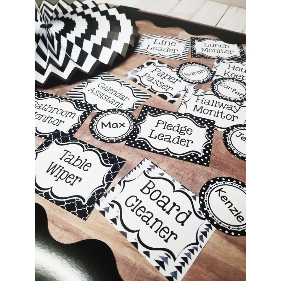 Editable Classroom Jobs Chart Template Black and White - Etsy