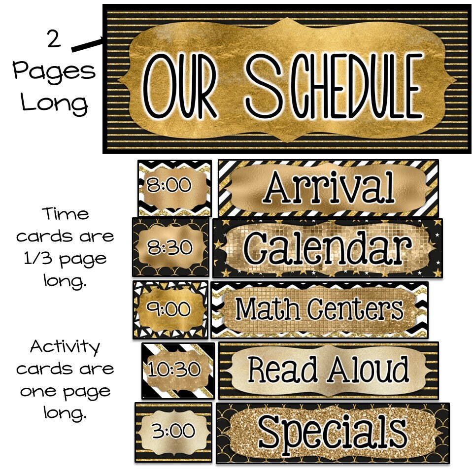 Editable Daily Schedule Cards Black and Gold Classroom Decor Printable ...