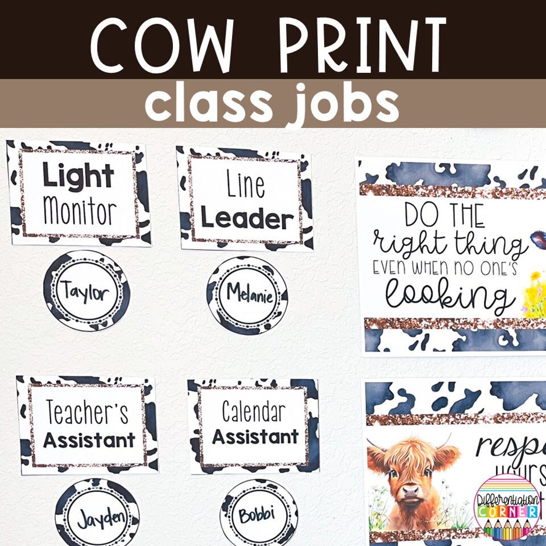 Editable Classroom Job Chart Editable Template Farmhouse Cow Print ...