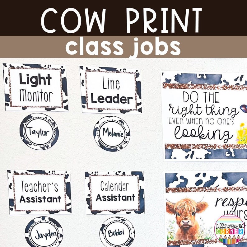 Editable Classroom Job Chart Editable Template Farmhouse Cow Print ...