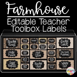 Farmhouse Neutral Teacher Tool Box Labels, Farmhouse Neutral Classroom ...