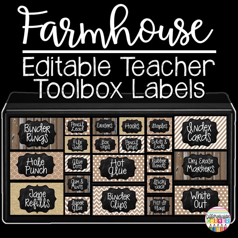 Farmhouse Neutral Teacher Tool Box Labels Farmhouse Neutral - Etsy