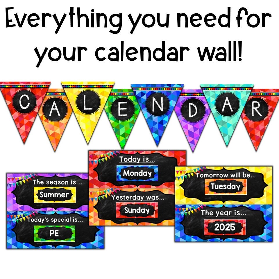 Classroom Calendar Birthday & Weather Display Set Rainbow Classroom ...