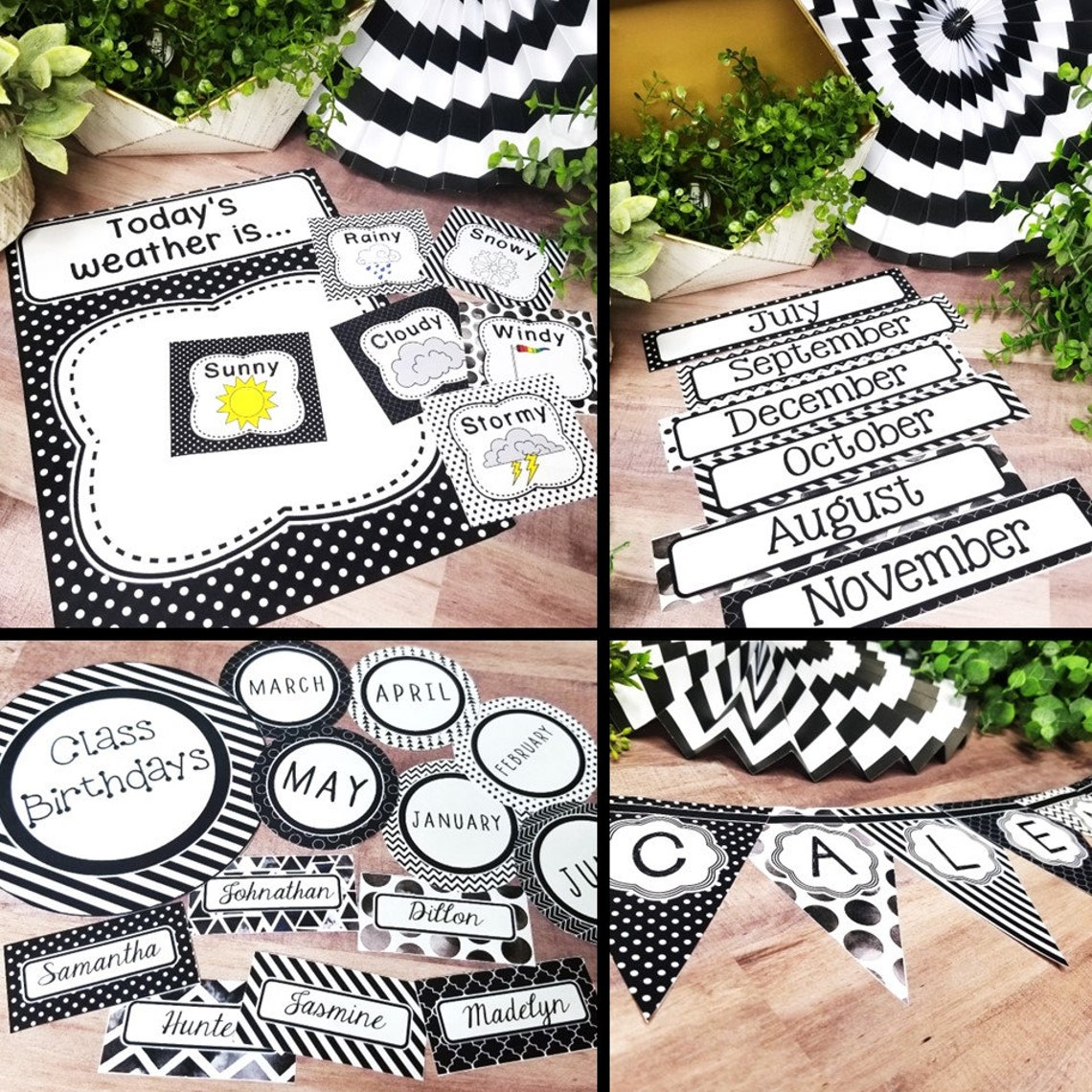 Black and White Classroom Calendar & Weather Display Set - Etsy