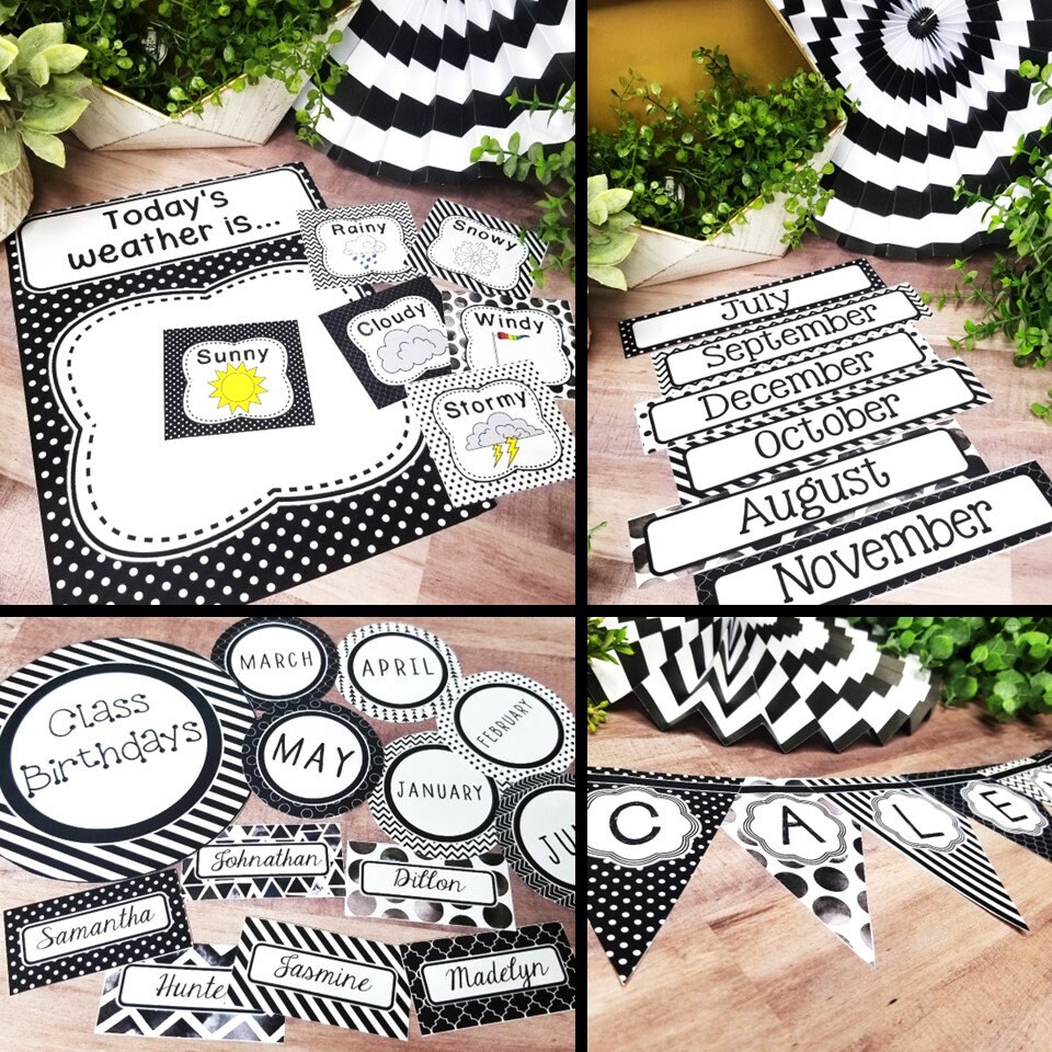 Black and White Classroom Calendar & Weather Display Set - Etsy