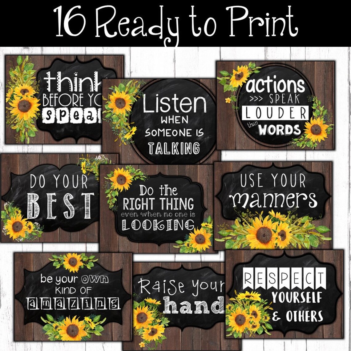 Editable Classroom Rules Posters Sunflower Farmhouse Classroom Decor ...