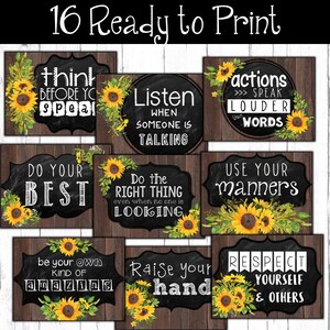 Editable Classroom Rules Posters Sunflower Farmhouse Classroom Decor ...