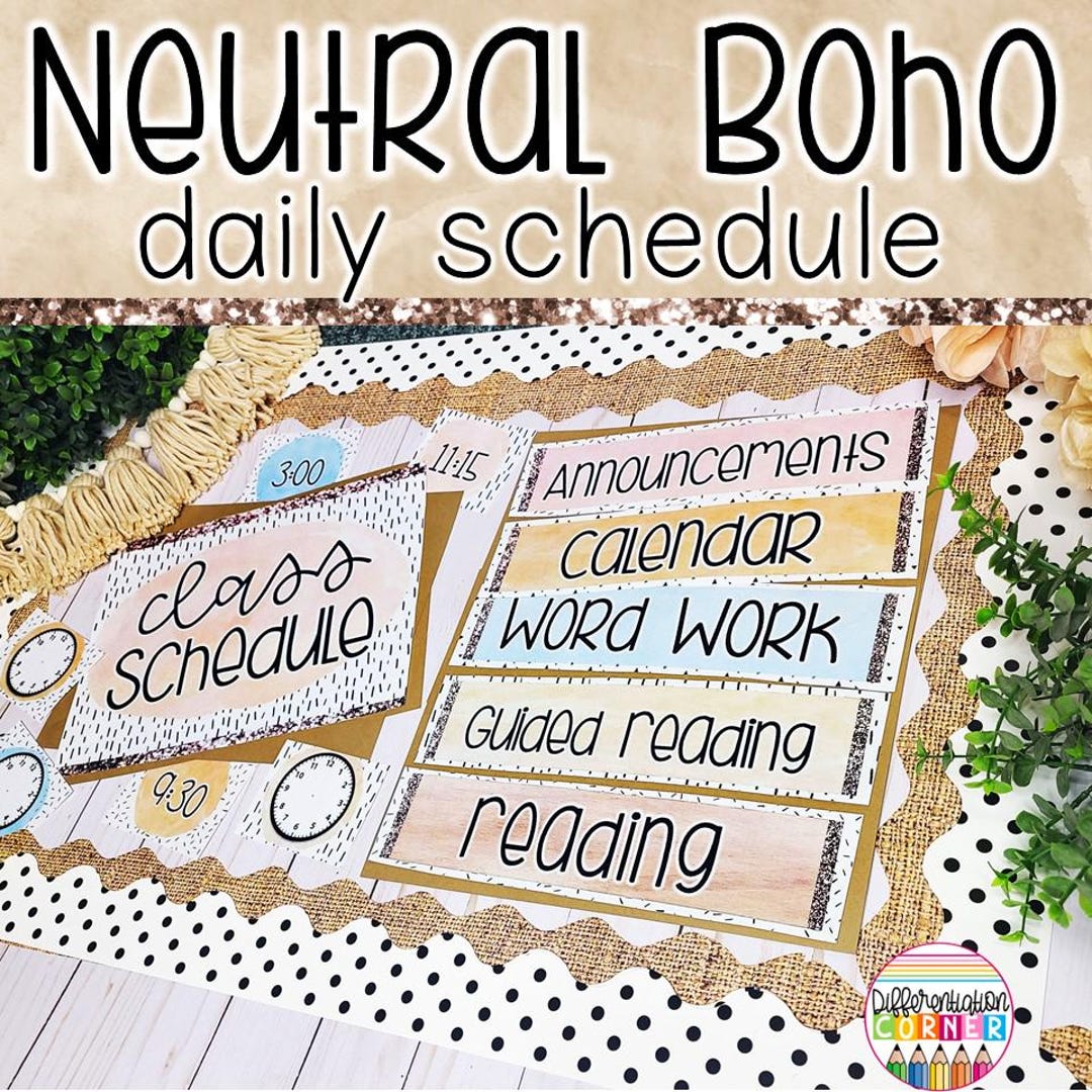 Editable Daily Schedule Cards for Classroom Neutral Boho Classroom ...