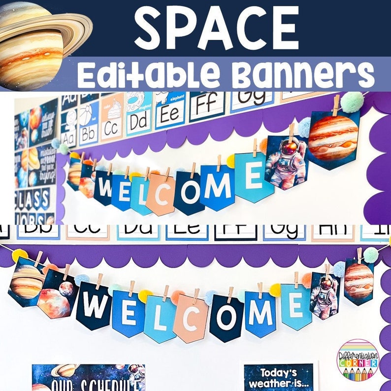 Editable Space Bunting Bulletin Board Banner Letters Space Classroom ...