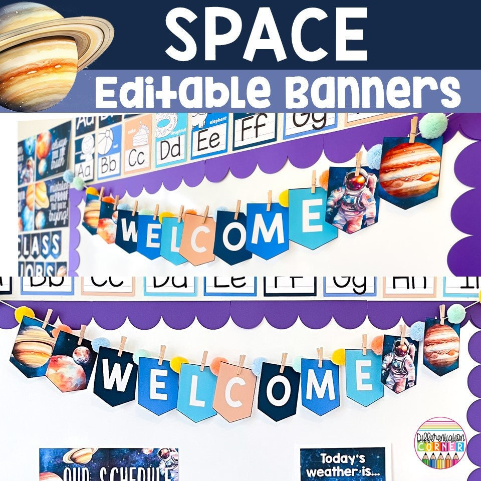 Editable Space Bunting Bulletin Board Banner Letters Space Classroom ...