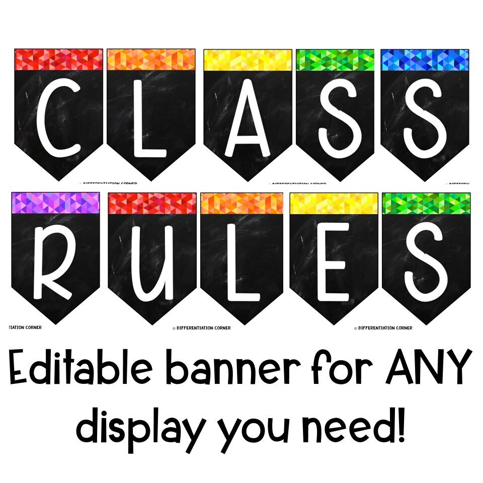 Editable Rainbow Classroom Rules Posters Rainbow Classroom Decor Classroom Rules Bulletin Board
