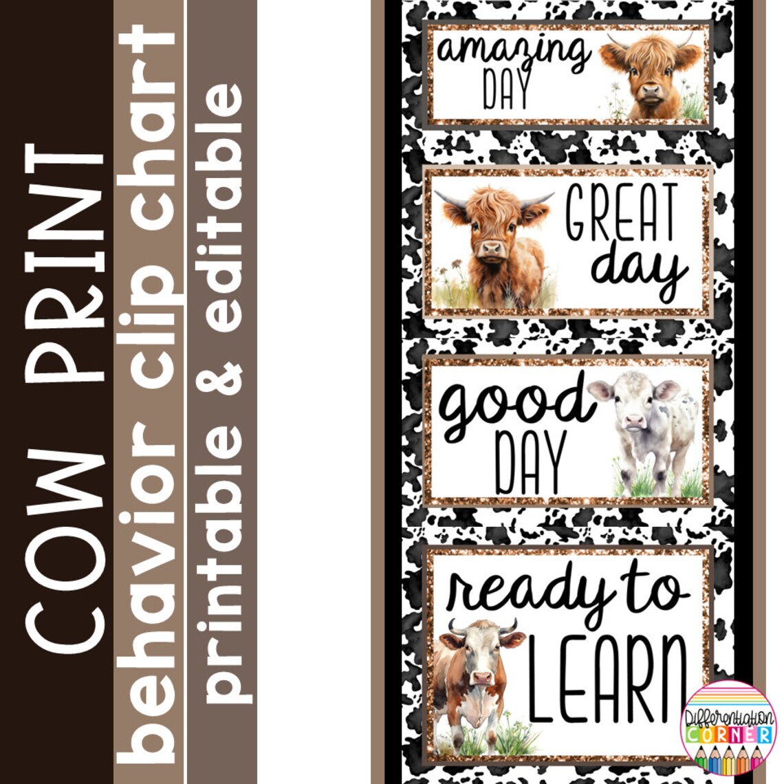Printable Cow Print Behavior Clip Chart Farmhouse Classroom Decor ...