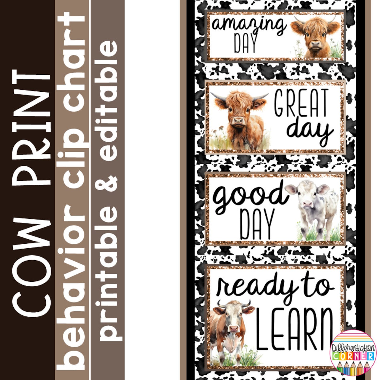 Printable Cow Print Behavior Clip Chart Farmhouse Classroom Decor ...