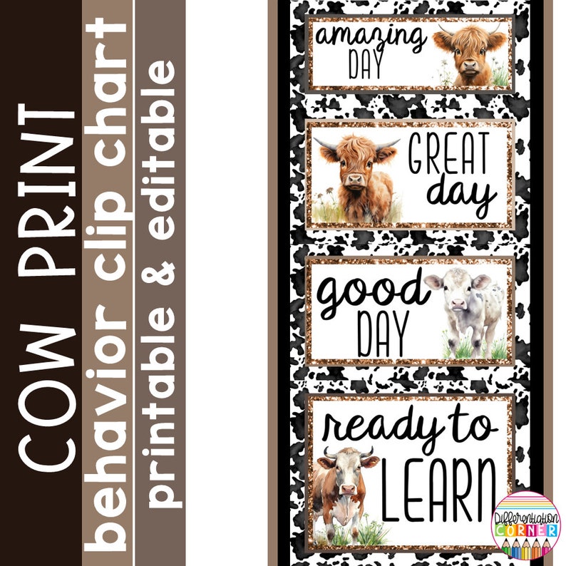Printable Cow Print Behavior Clip Chart Farmhouse Classroom Decor ...