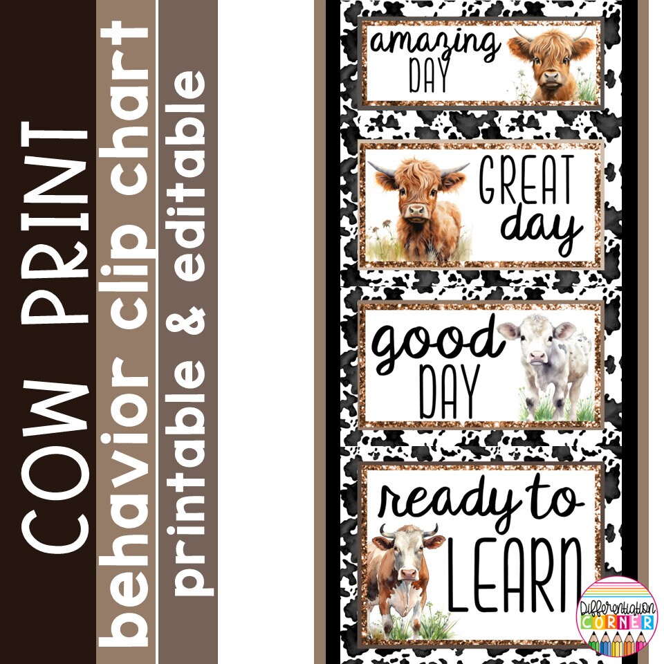 Printable Cow Print Behavior Clip Chart Farmhouse Classroom Decor ...
