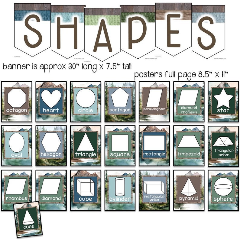 PRINTABLE Shape Posters Charts Nature Classroom Decor 2D and 3D Shapes ...
