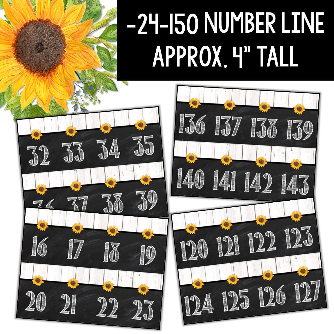 Number Posters 0-30 Number Line With Negative Numbers Sunflower ...