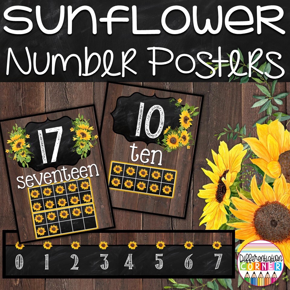 Number Posters 0-30 Number Line With Negative Numbers Sunflower ...