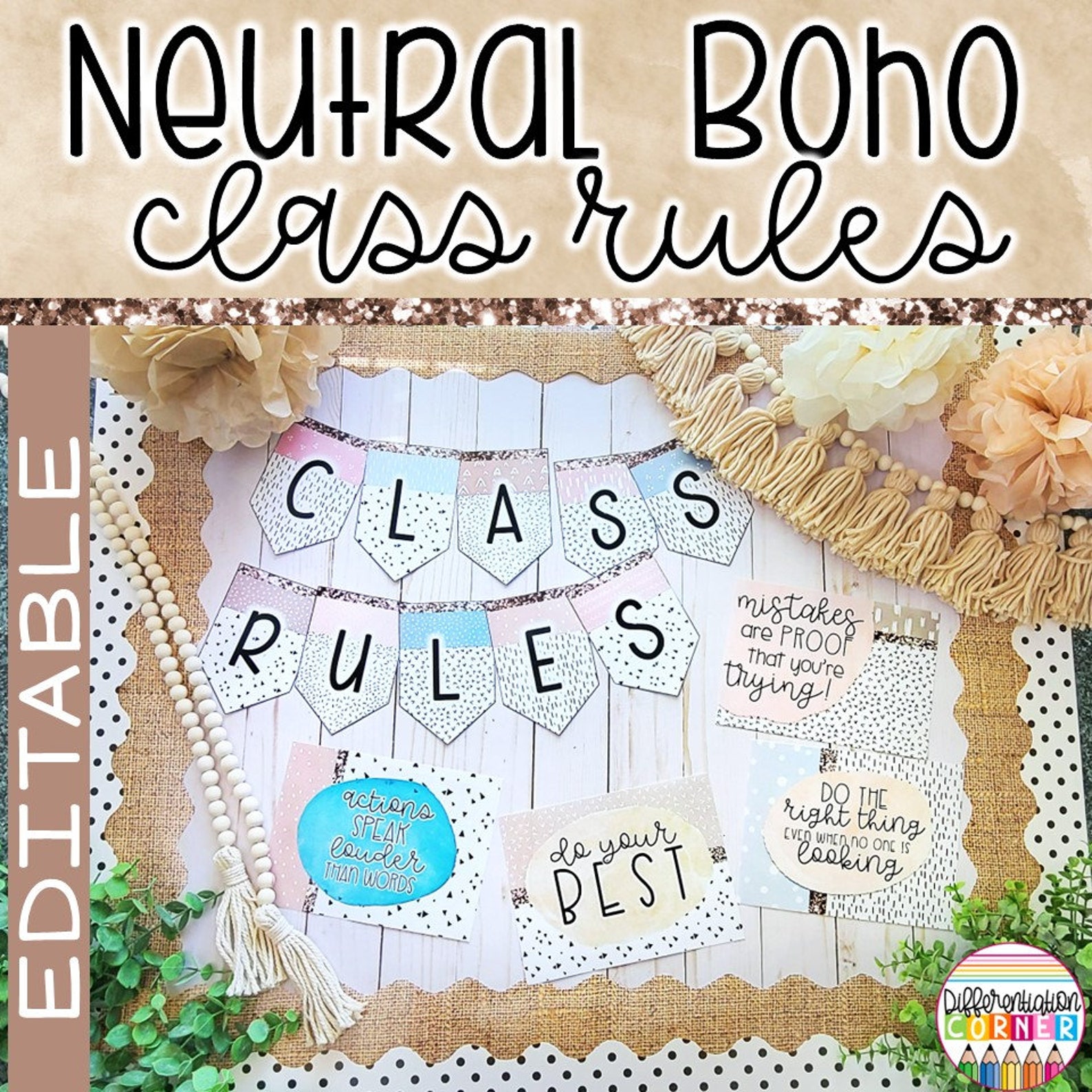Editable Boho Classroom Rules Posters Neutral Boho Classroom Decor ...