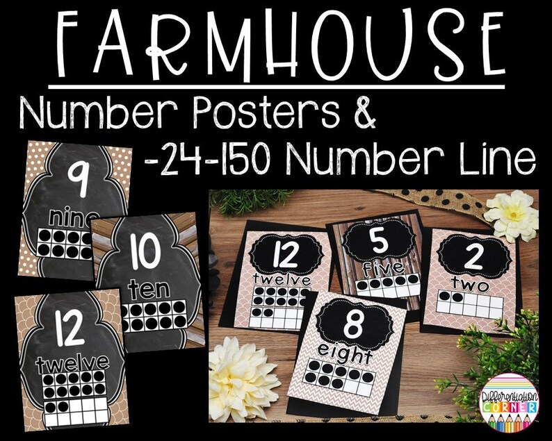 Number Posters 0-30 Number Line With Negative Numbers Farmhouse Neutral ...