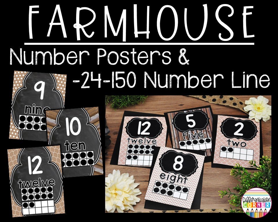 Number Posters 0-30 Number Line With Negative Numbers Farmhouse Neutral ...