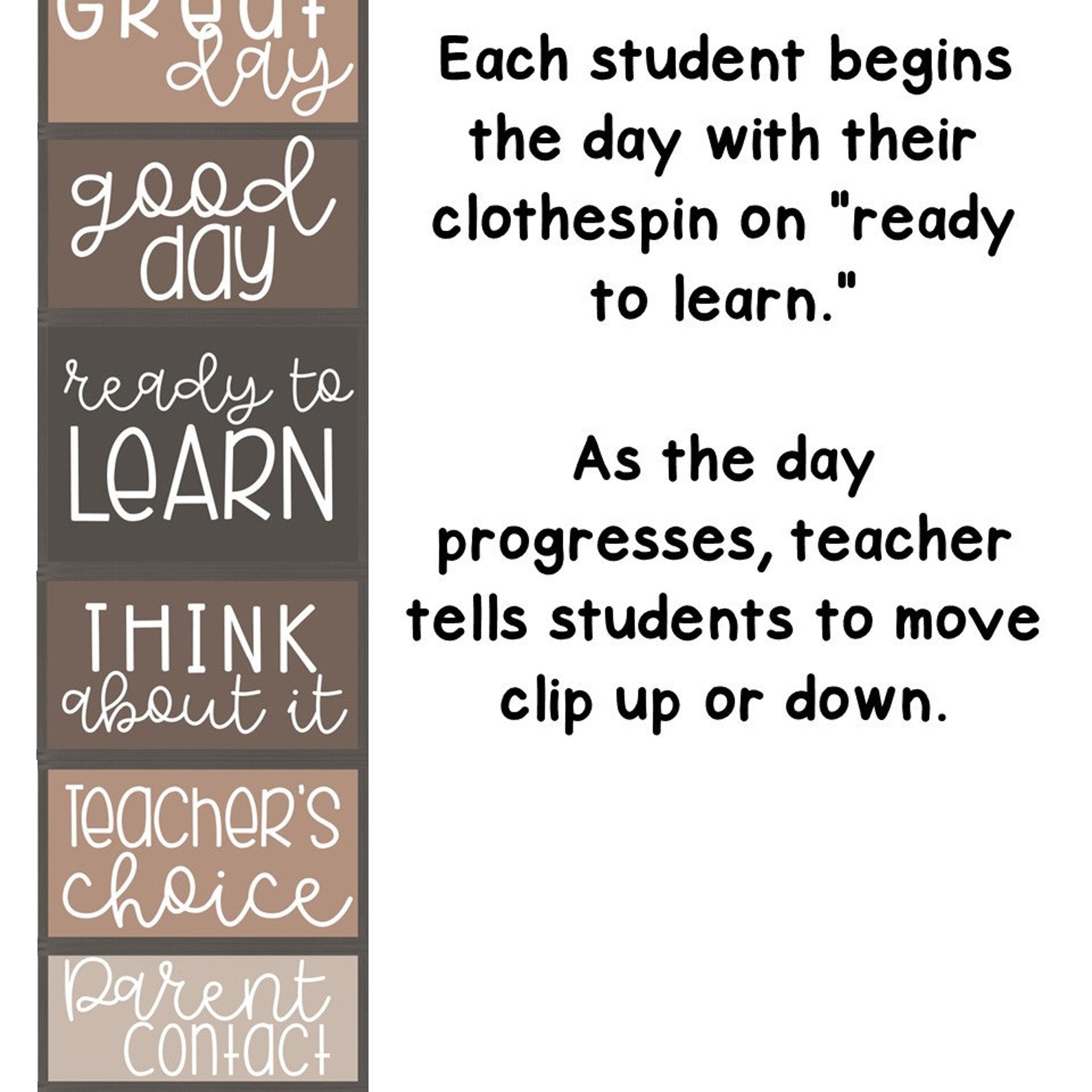 Printable Behavior Clip Chart, Neutral Classroom Decor, Editable ...