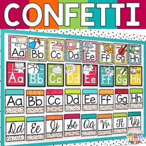 Alphabet Posters With Pictures for the Classroom | Confetti Rainbow ...