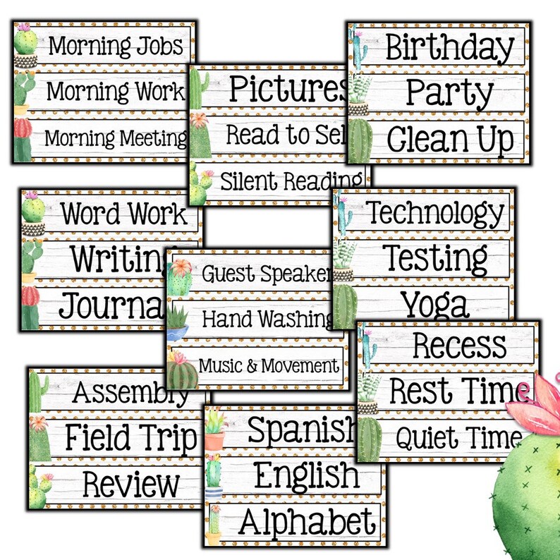 Editable Cactus Succulent Daily Schedule Cards Plant Classroom - Etsy