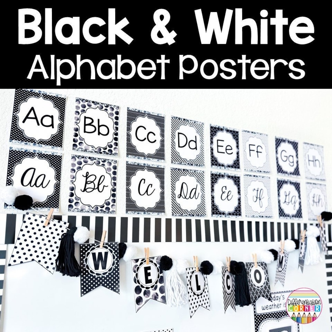 Alphabet Posters Classroom Black and White Classroom Decor Alphabet ...