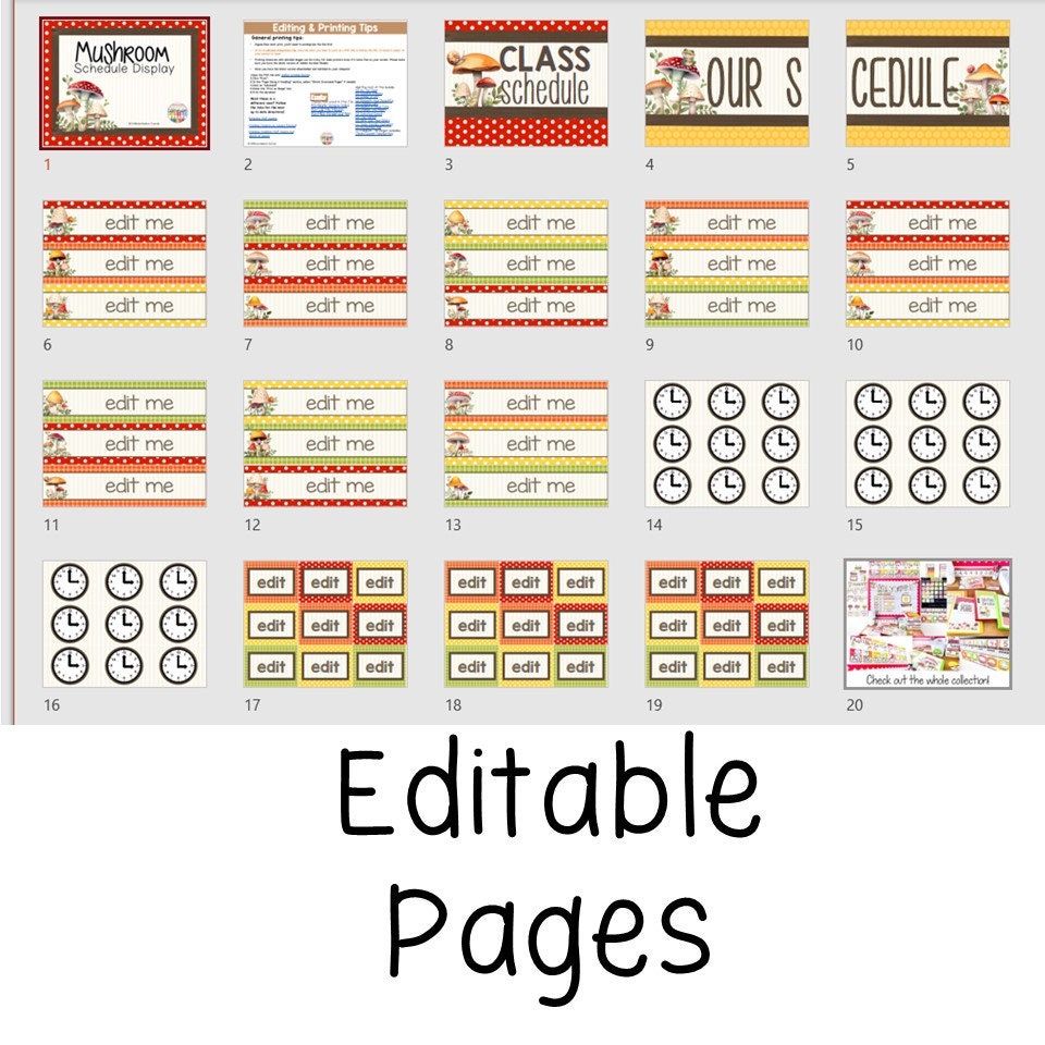 Editable Daily Schedule Cards Mushroom Retro Classroom Decor Printable ...