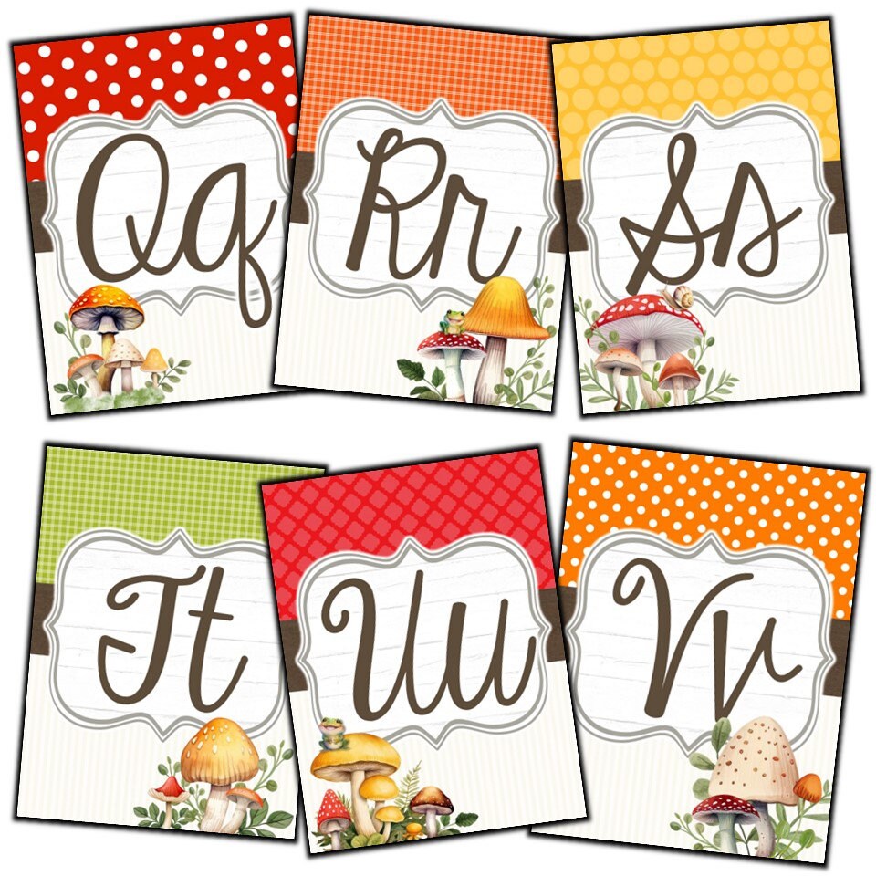 Mushroom Classroom Alphabet Posters, Cursive & Print (digital Download ...