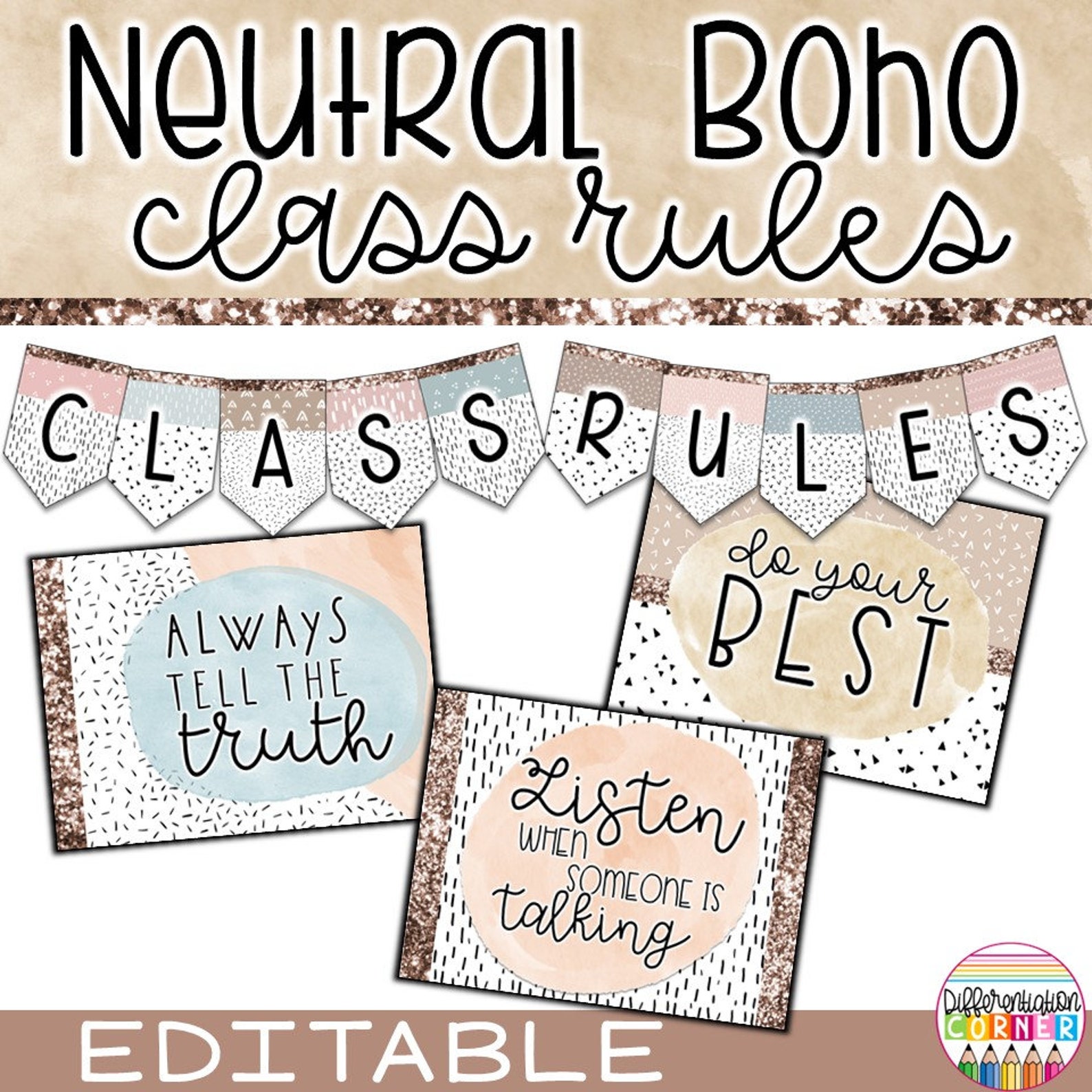 Editable Boho Classroom Rules Posters Neutral Boho Classroom Decor ...