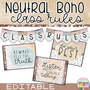 Editable Boho Classroom Rules Posters Neutral Boho Classroom Decor ...