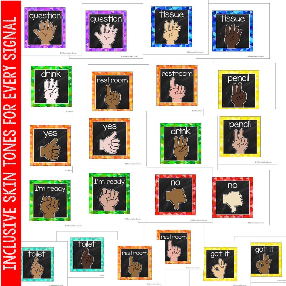 Classroom Hand Signal Posters, Rainbow Classroom Decor, Editable Hand ...